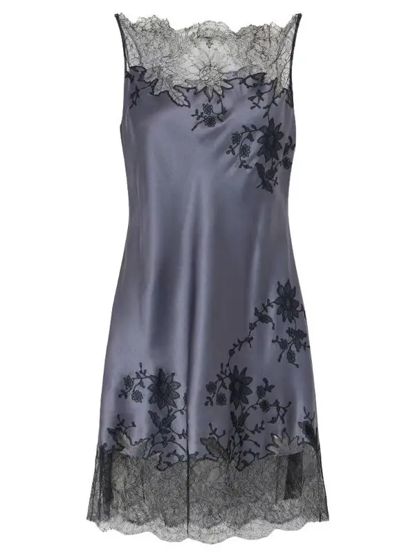 Carine Gilson Lace-embroidered Silk-satin Mini Dress - Dark Gray