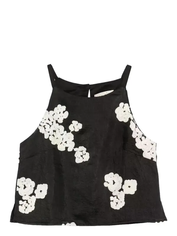 MOUTAKI Sleeveless Floral Embroidered Blouse - Black