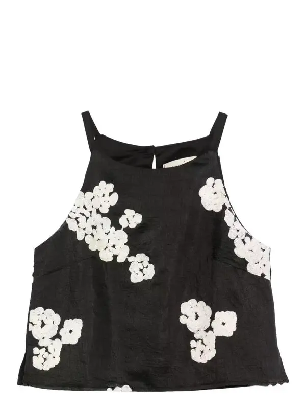 MOUTAKI Sleeveless Floral Embroidered Blouse - Black