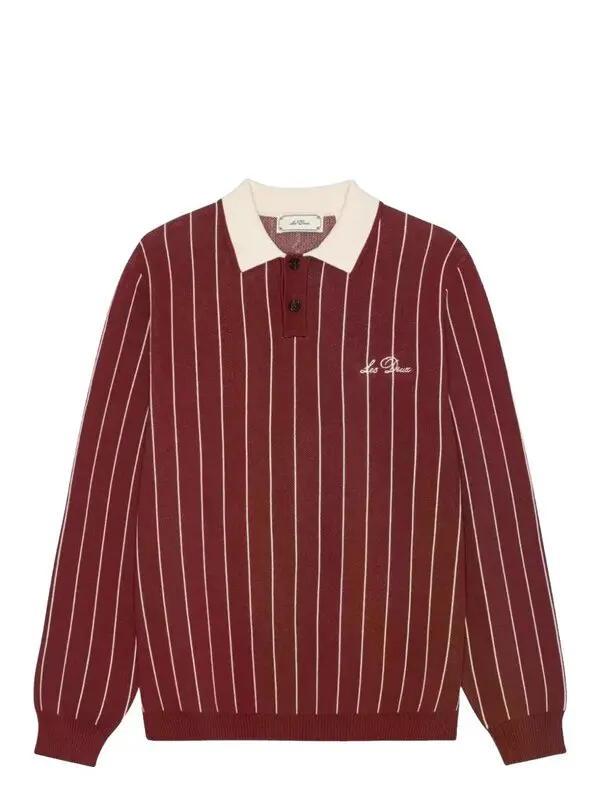 LES DEUX Pinstriped Long-sleeve Polo Shirt - Red