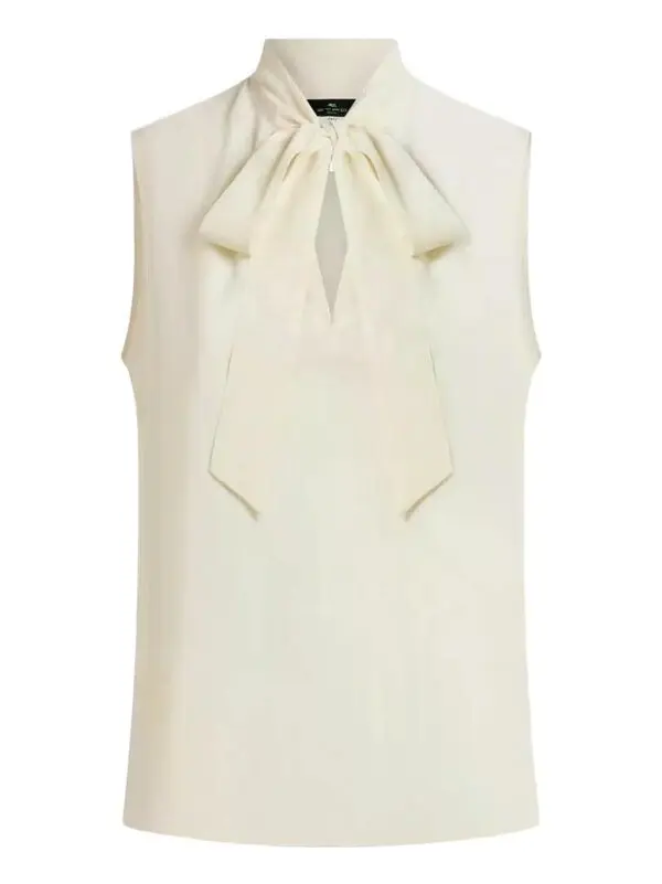 Etro Sleeveless Silk-blend Jacquard Top With Paisley Motif And Scarf Detail - Neutrals