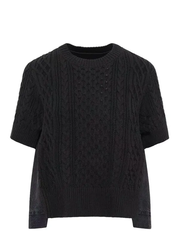 Sacai Cable Knit Hybrid Denim Sweater - Black