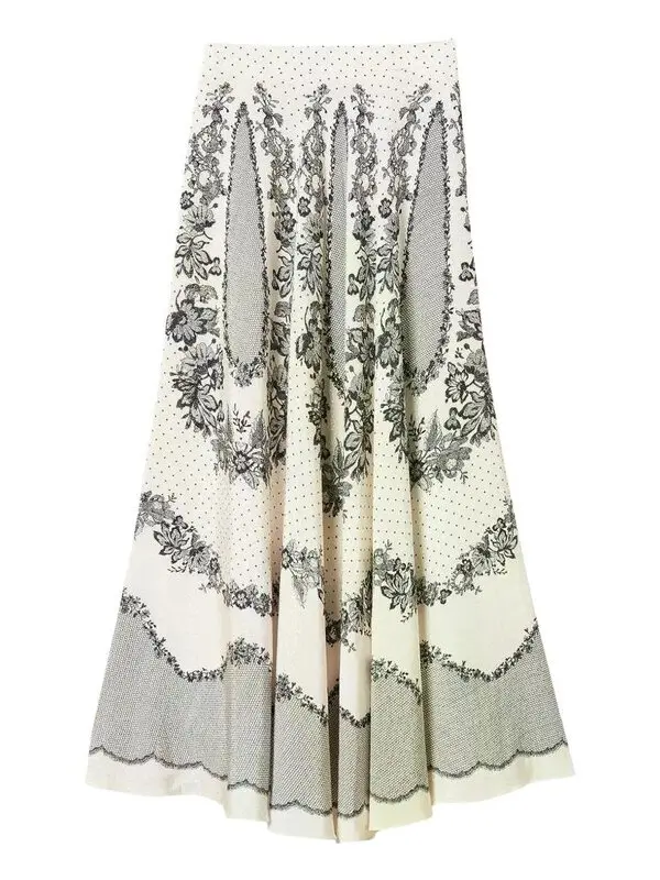 TWINSET Jacquard Satin Flared Long Skirt - Neutrals