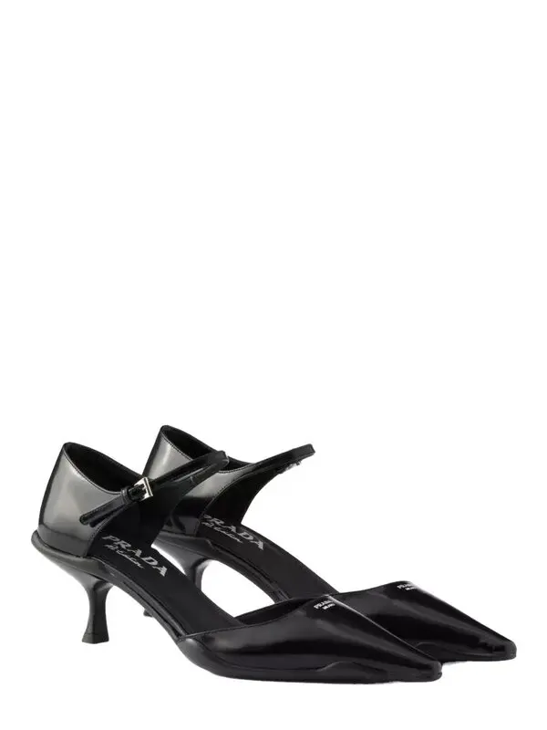 Prada Brushed Leather D'orsay Pumps With Ankle Strap - Black