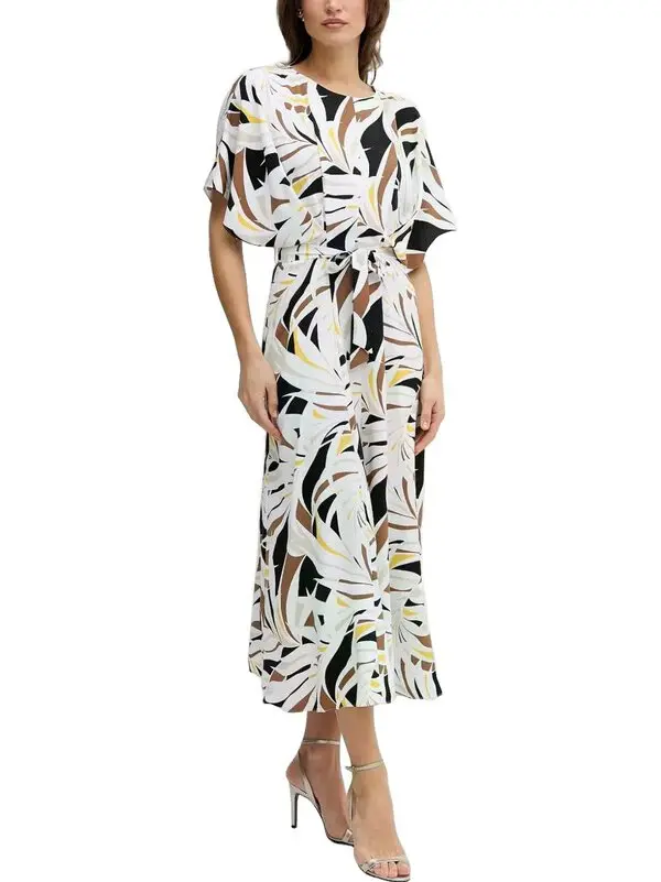Joseph Ribkoff Abstract Print Belted Midi Dress - White
