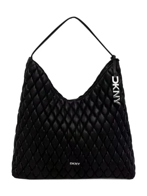 Dkny Quilted Leather Tote Bag With Silver-tone Logo Plaque - Black