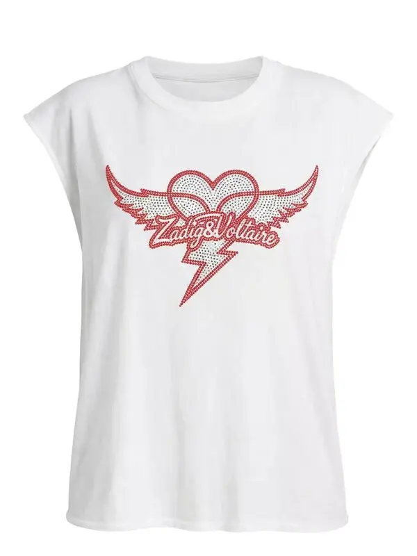 Zadig&Voltaire Rhinestone Embellished Cap Sleeve T-shirt - White