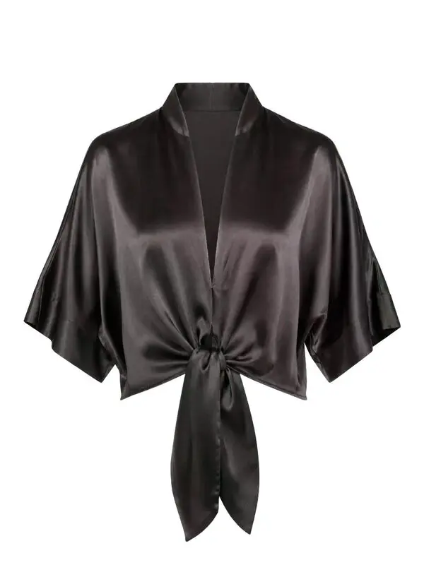 THE SEI Tie-front Dolman-sleeve Blouse - Black