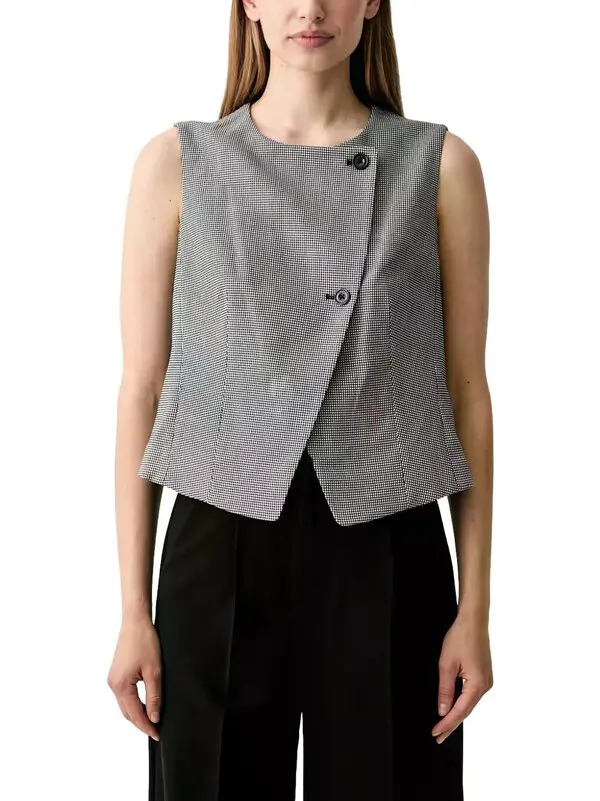 Dkny Houndstooth Pattern Sleeveless Wrap Top - Black