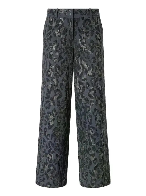 Pinko Wide-leg Animal Print Trousers With Micro-strass Embellishments - Grey
