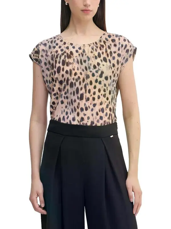 Joseph Ribkoff Leopard Print Plissé Top - Neutrals