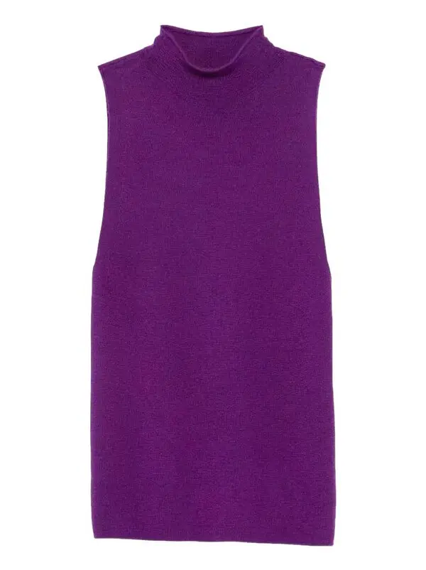 Eric Bompard Plain-knit Sleeveless Mock Neck Top - Purple
