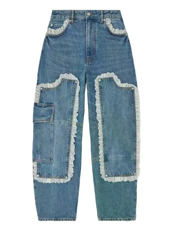 GANNI Lace-trimmed Denim Jeans - Blue