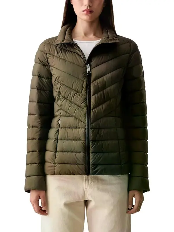 Dkny Quilted Puffer Jacket With High Neck And Logo Detail - Green