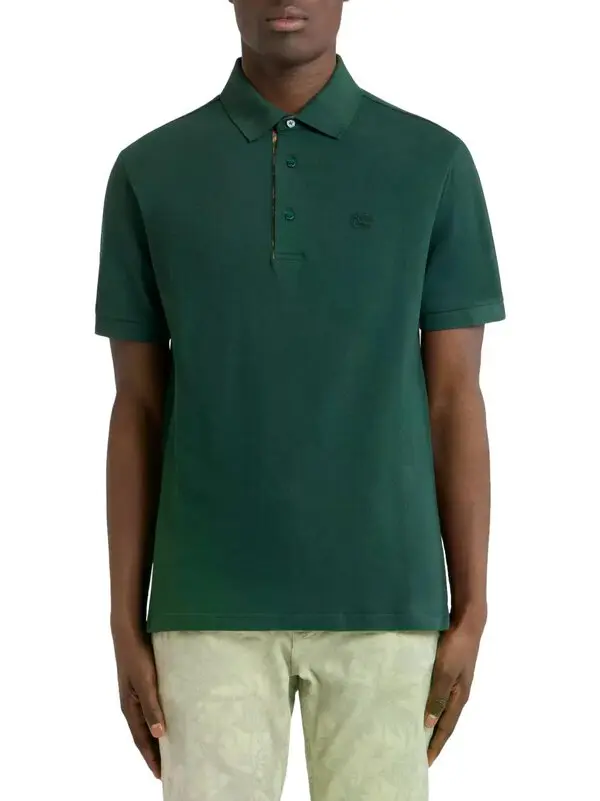 Etro Plain-coloured Cotton Polo Shirt With Printed Details - Green