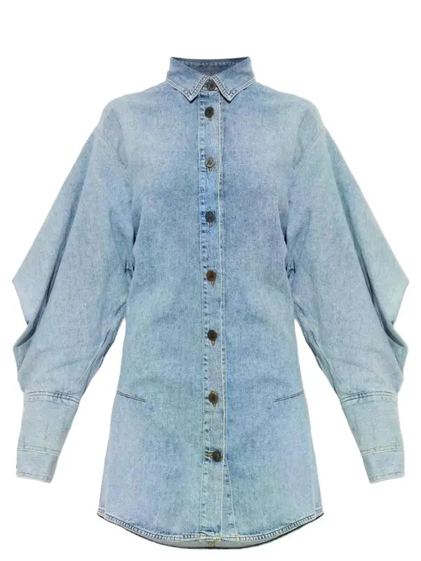 Attico Draped Denim Shirt Dress - Blue