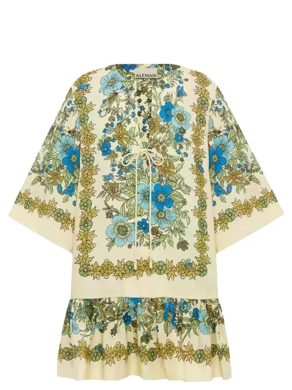 ALEMAIS Sophia Linen Mini Dress With Floral Print - Neutrals