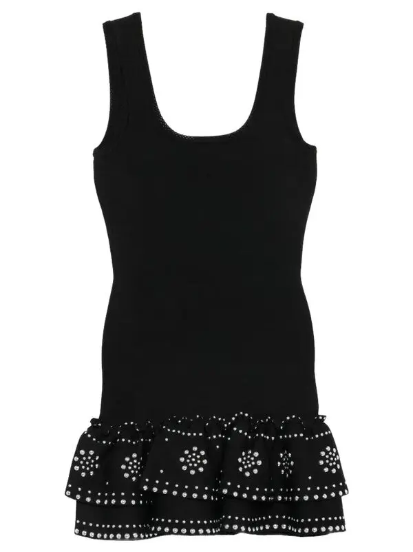 Sandro Stud-embellished Ruffled Knit Dress - Black