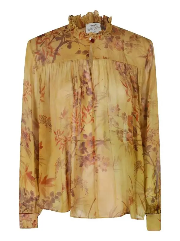 FORTE_FORTE Floral Print Ruffled Neck Blouse - Neutrals
