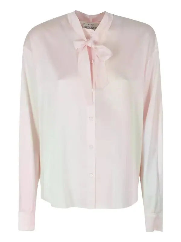 FORTE_FORTE Satin Pussy-bow Collar Shirt - Pink