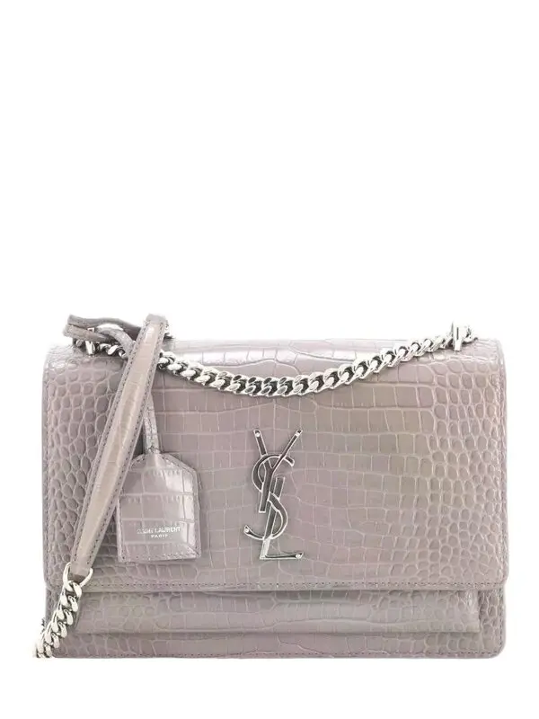 Saint Laurent Sunset Medium Croc Effect Leather Crossbody Bag - Grey