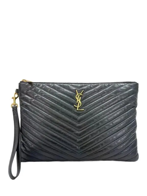 Saint Laurent Cassandre V-stitch Clutch Bag - Black