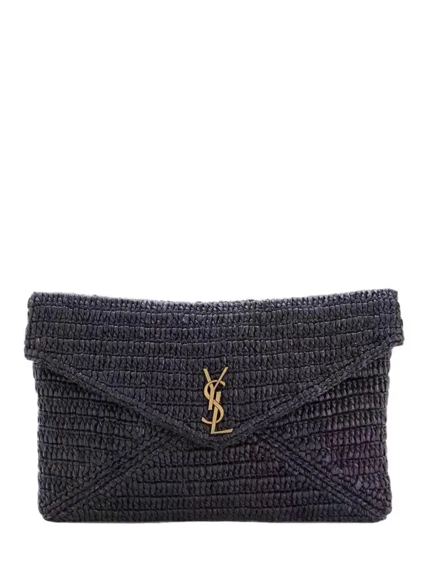 Saint Laurent Cassandre Envelope Raffia Clutch Bag - Black