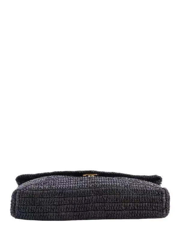Saint Laurent Cassandre Envelope Raffia Clutch Bag - Black
