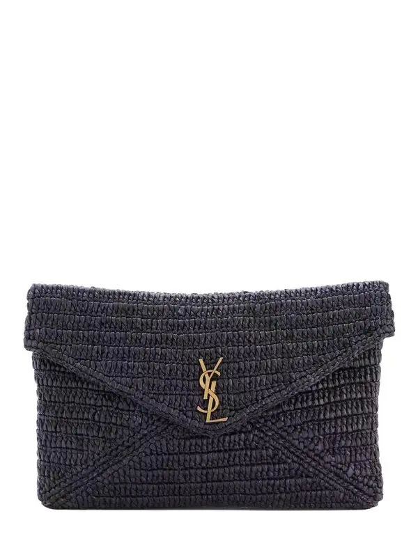 Saint Laurent Cassandre Envelope Raffia Clutch Bag - Black