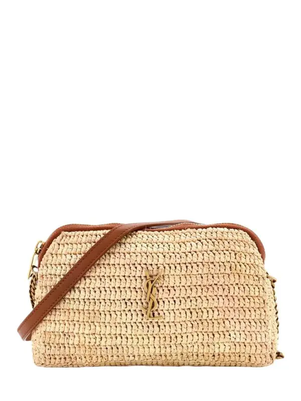 Saint Laurent Gaby Zipped Pouch Raffia Crossbody Bag - Brown