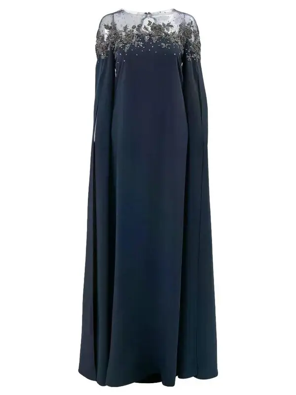 Carolina Herrera Embellished Cape Maxi Dress - Blue