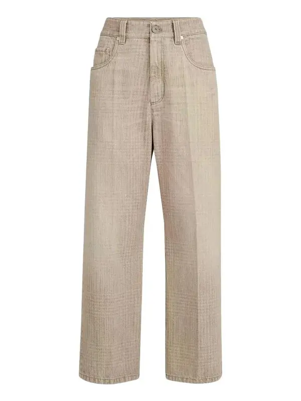 Brunello Cucinelli Prince Of Wales Denim Contemporary Square Trousers - Neutrals