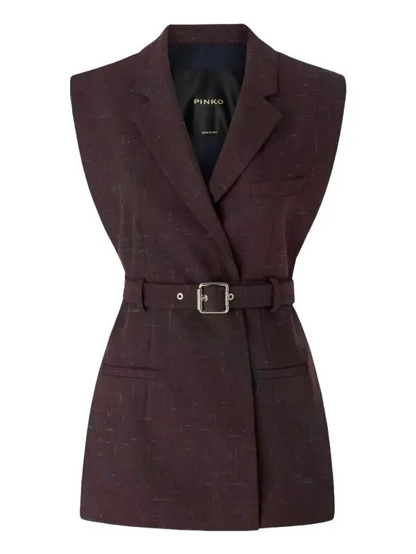 Pinko Belted Sleeveless Jacket With Notched Lapels - Brown