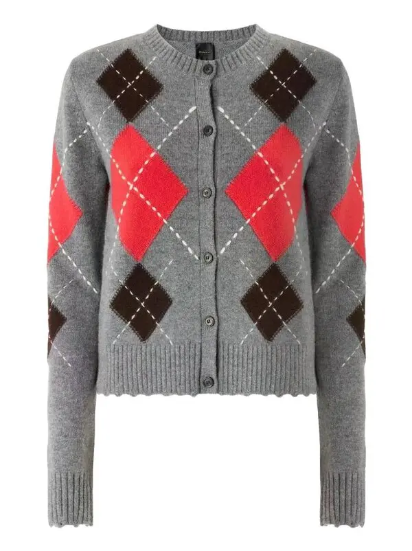 Pinko Argyle Intarsia Button-up Cardigan - Grey