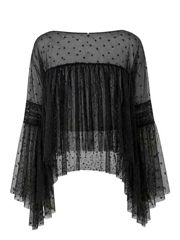 Alberta Ferretti Embroidered Sheer Blouse - Black