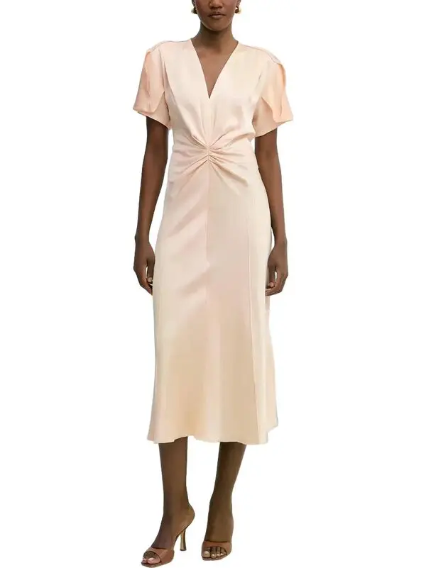 Victoria Beckham Eve Twist Detail Tulip Sleeve Midi Dress - Neutrals