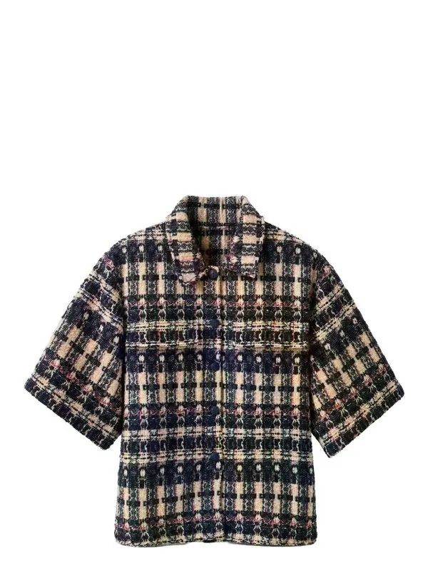 EDWARD ACHOUR PARIS Checked Tweed Shirt Jacket - Blue
