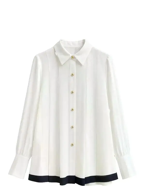 EDWARD ACHOUR PARIS Contrast-trim Pleated Shirt - White