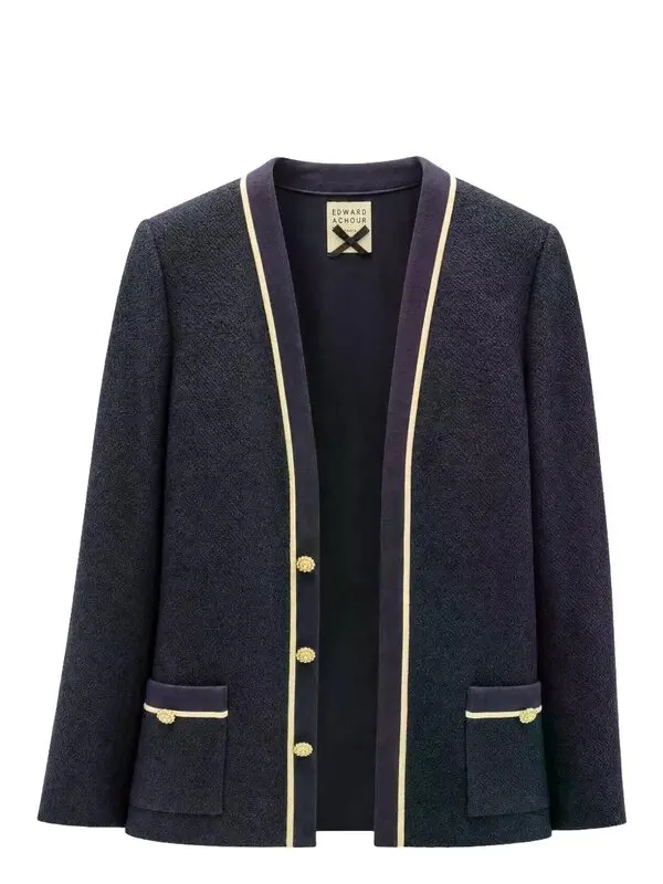 EDWARD ACHOUR PARIS Contrast-trim Bouclé Jacket - Blue