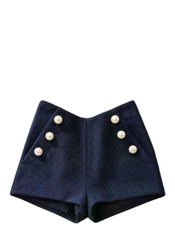 EDWARD ACHOUR PARIS Faux-pearl Embellished Tweed Shorts - Blue