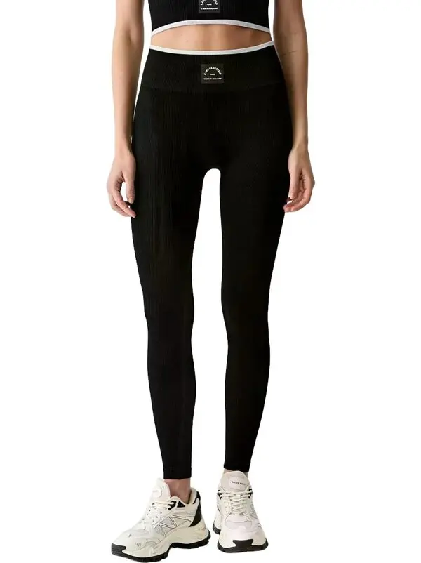 Karl Lagerfeld Logo-patch Ribbed-knit Leggings - Black