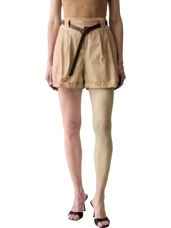 HAVEONE Belted Pleated Tailored Shorts - Neutrals