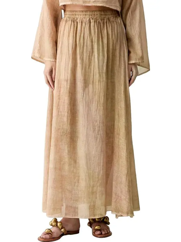 HAVEONE Elasticated Waistband Side-slit Maxi Skirt - Neutrals
