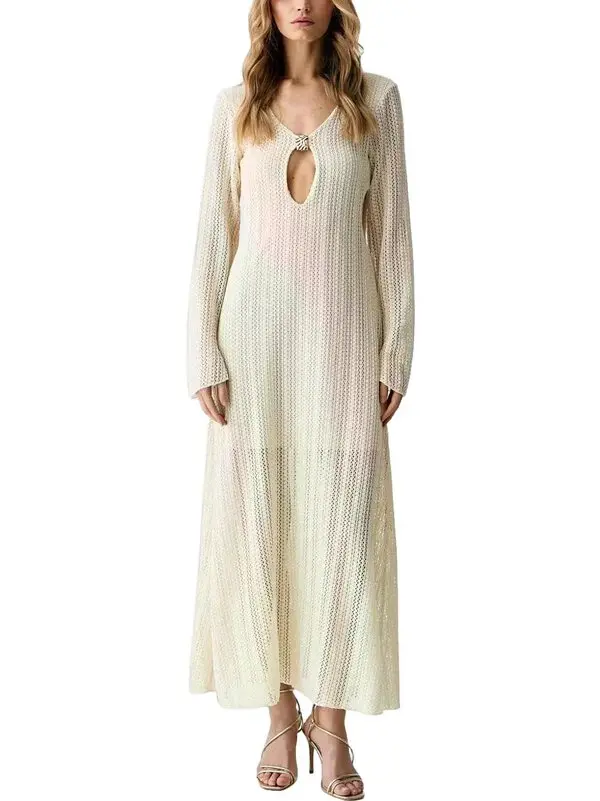 HAVEONE Pointelle Knit Maxi Dress With Cut-out Detail - Neutrals