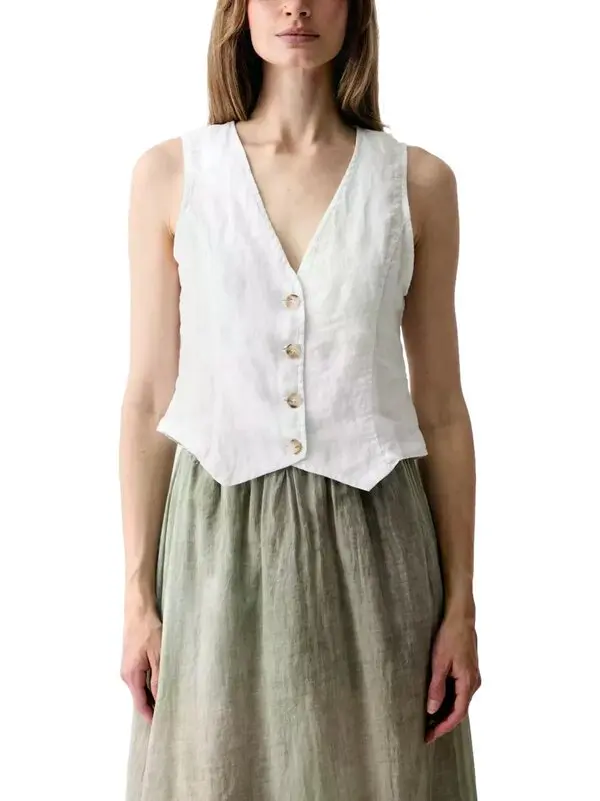 HAVEONE Linen V-neck Button-up Waistcoat - White