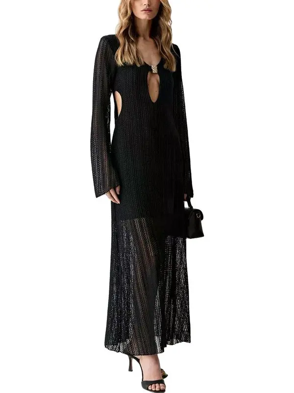 HAVEONE Cut-out Open-knit Maxi Dress - Black