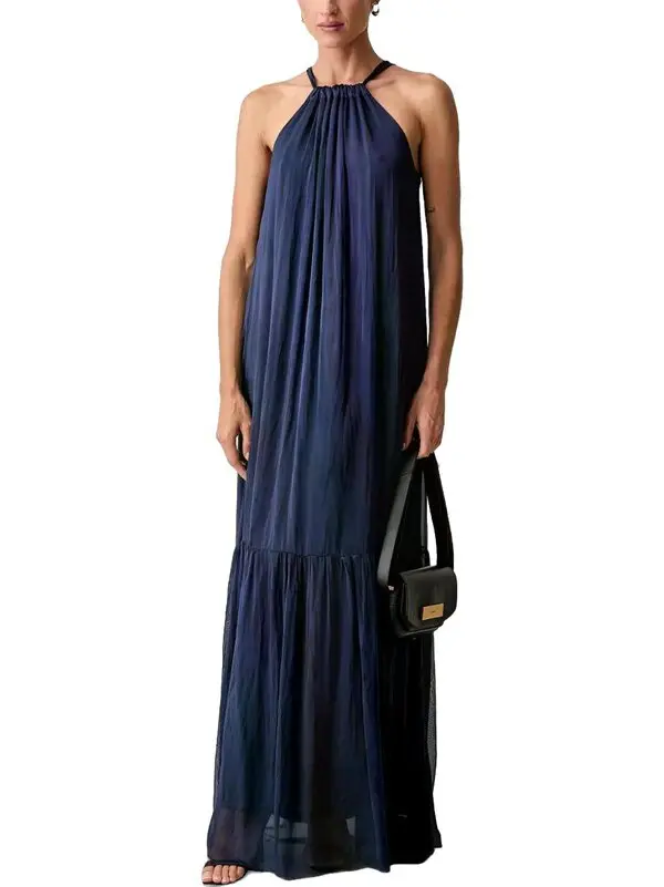 HAVEONE Halterneck Tiered Maxi Dress - Blue