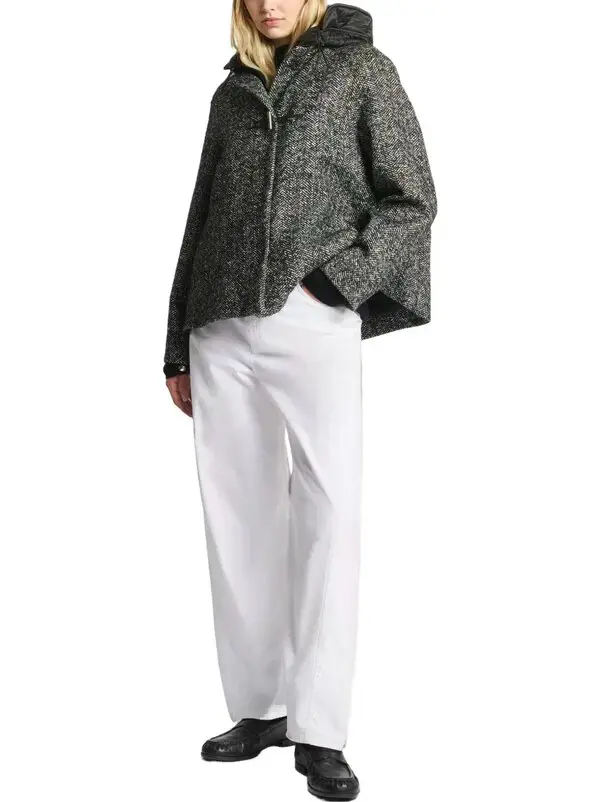 FAY Herringbone Toggle Coat - Black