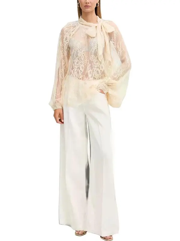 VICOLO Floral Lace Pussy-bow Blouse - Neutrals