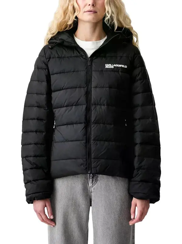 Karl Lagerfeld Quilted Hooded Zip-up Jacket - Black